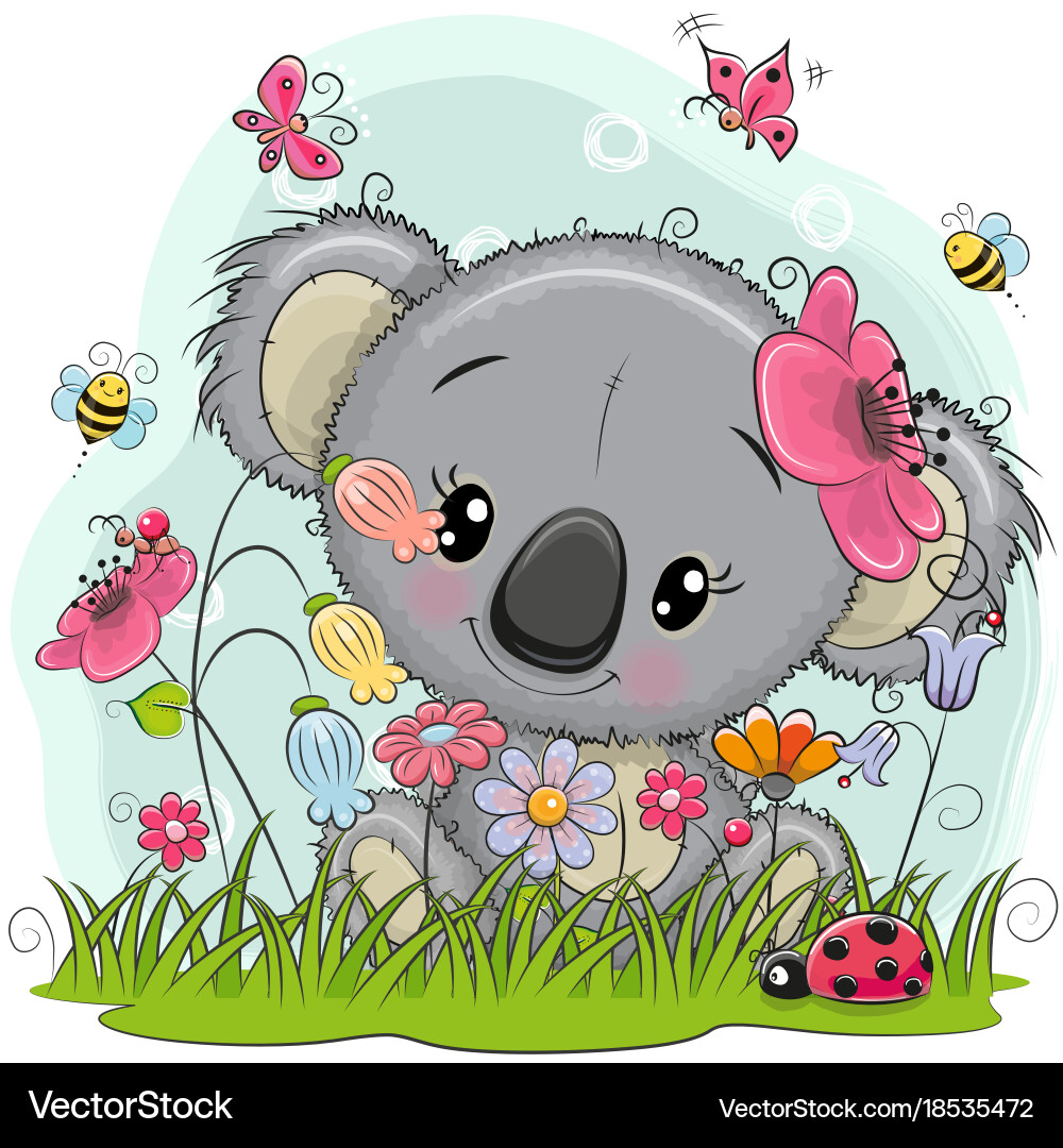 Cute cartoon koala on a meadow Royalty Free Vector Image