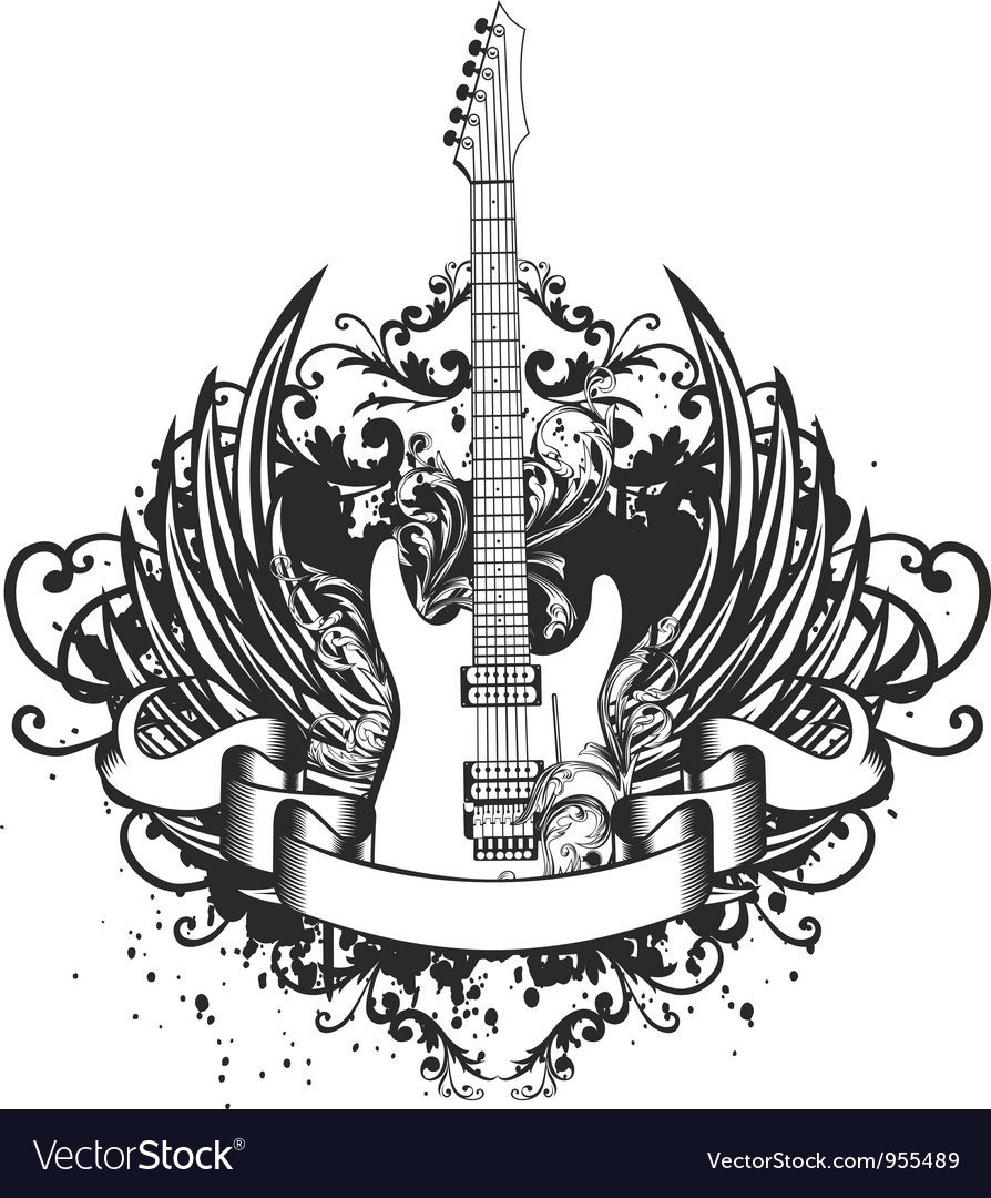 Guitar with wings and patterns Royalty Free Vector Image