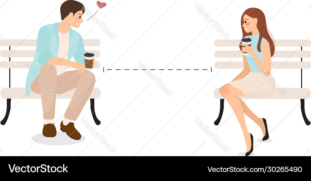 Young couple use social distancing to communicate Vector Image