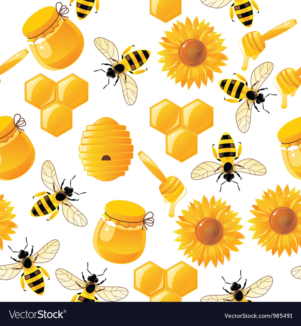 Seamless honey bee pattern Royalty Free Vector Image
