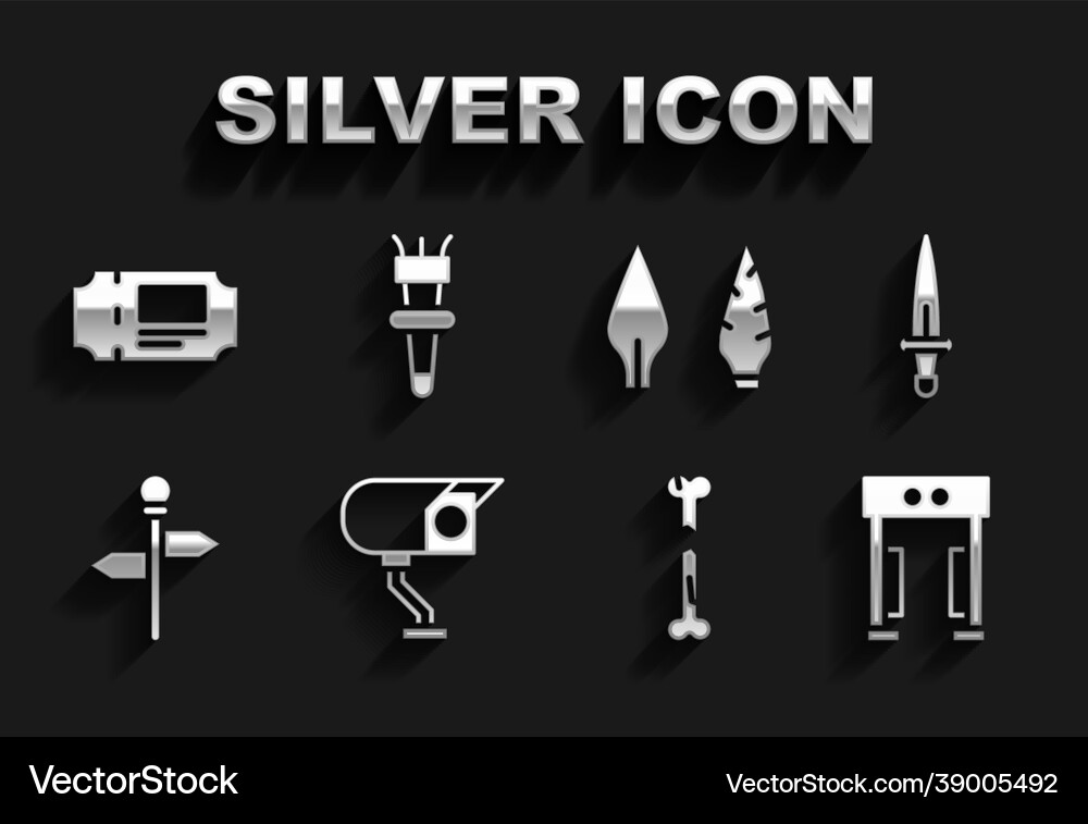 Set security camera dagger metal detector human Vector Image