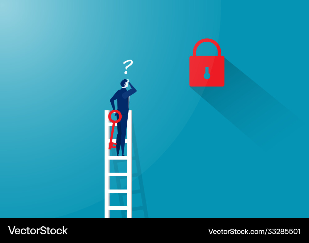 Business man thinking unlock on ladder far from Vector Image