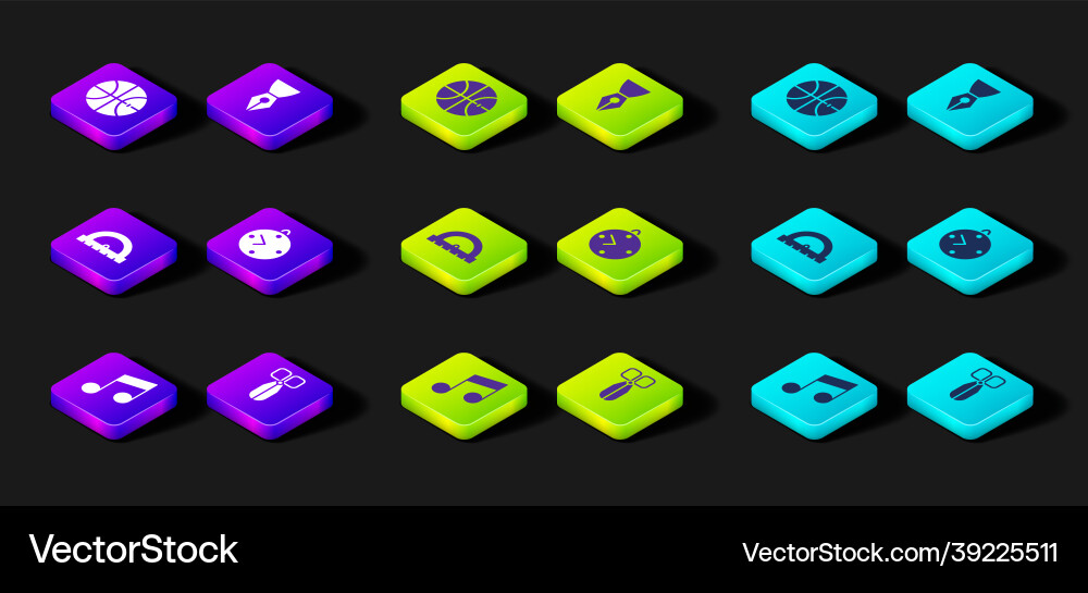 Set music note tone scissors protractor clock Vector Image