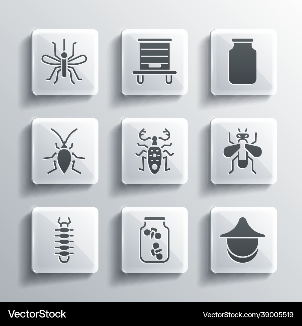 Set fireflies bugs in a jar beekeeper hat insect Vector Image