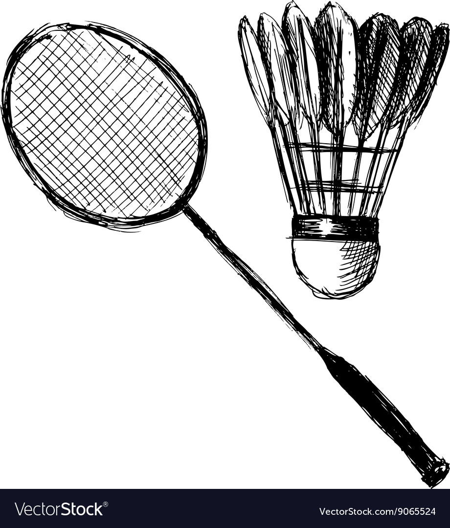 Hand Sketch Badminton Racket And Shuttlecock Vector Image
