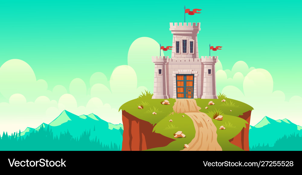 Medieval castle fort on cliff cartoon Royalty Free Vector