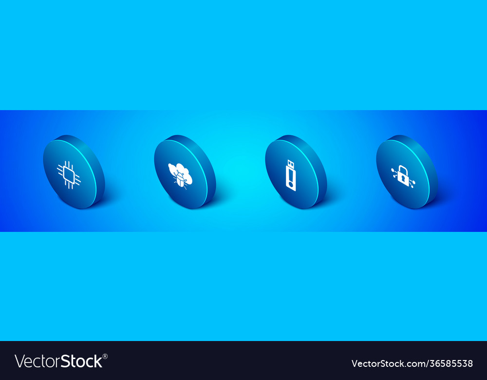 Set Isometric Processor With Microcircuits Cpu Vector Image