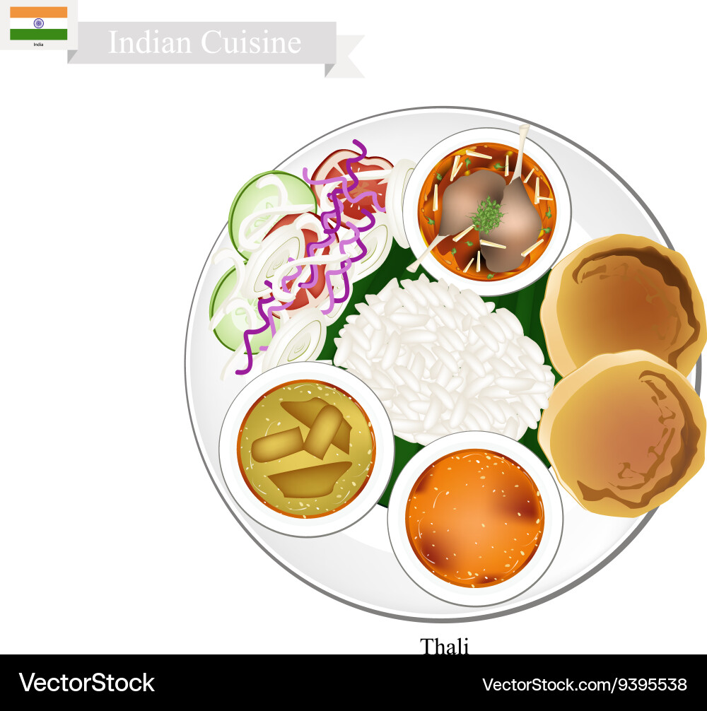 Thali or Indian Steamed Rice Flatbread and Lentil Vector Image