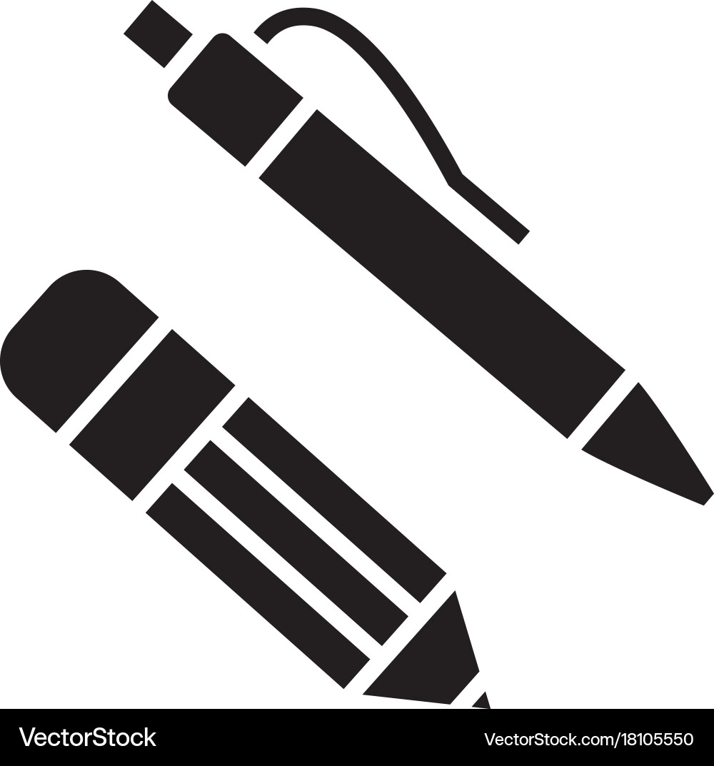 Pen and pencil icon black Royalty Free Vector Image
