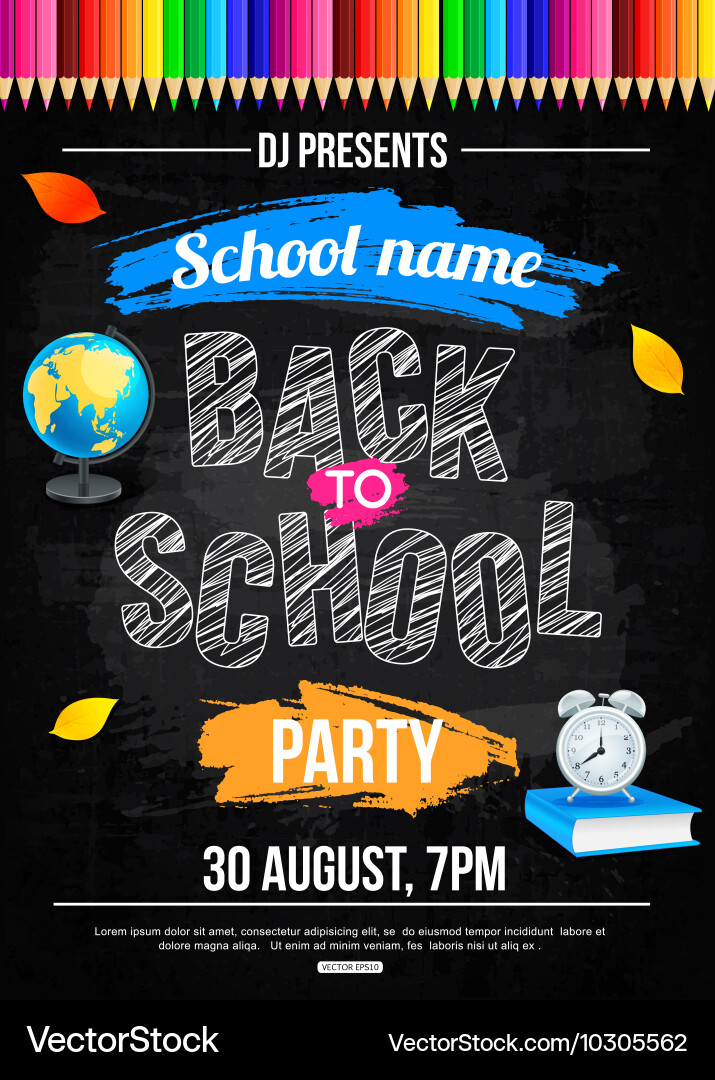 Back to school party poster template Royalty Free Vector