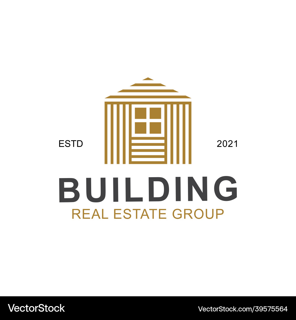 Linear style logo of modern home for construction Vector Image