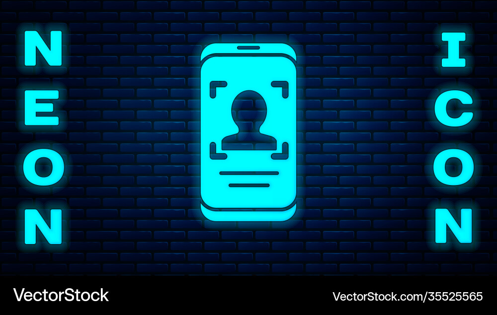 Glowing neon mobile phone and face recognition Vector Image