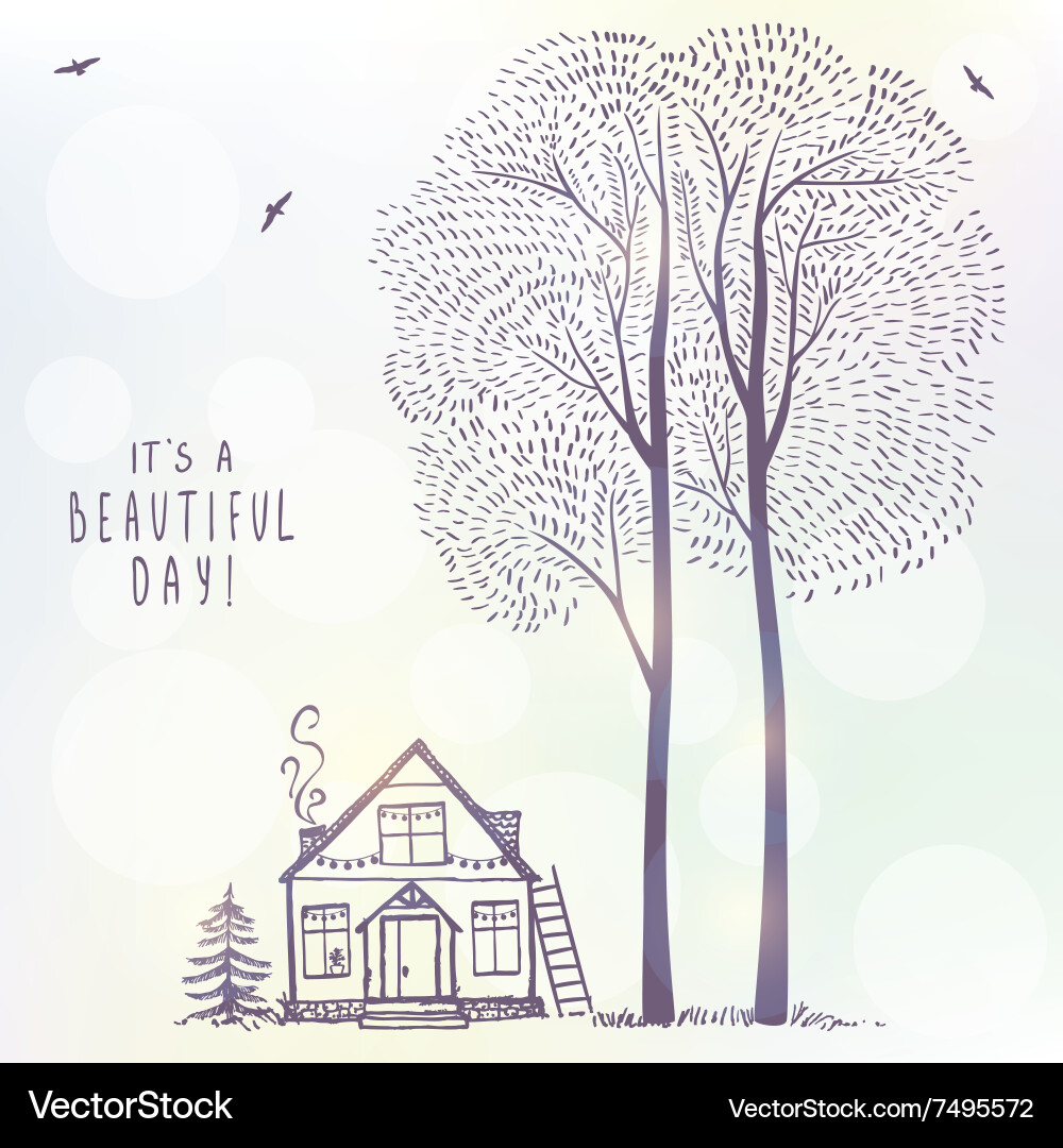 Tree and house doodle Royalty Free Vector Image