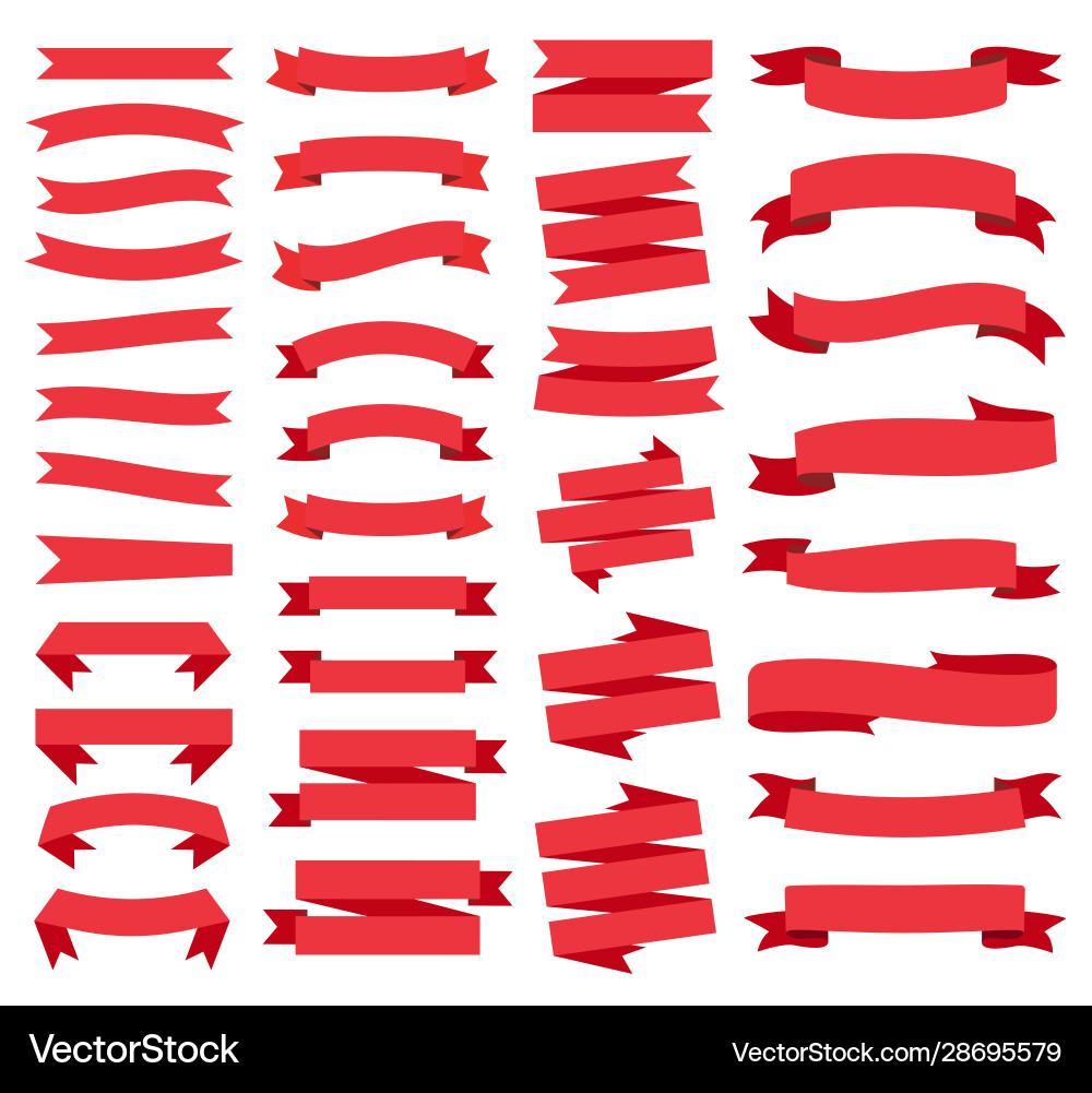Red ribbon banners template labels set blank Vector Image