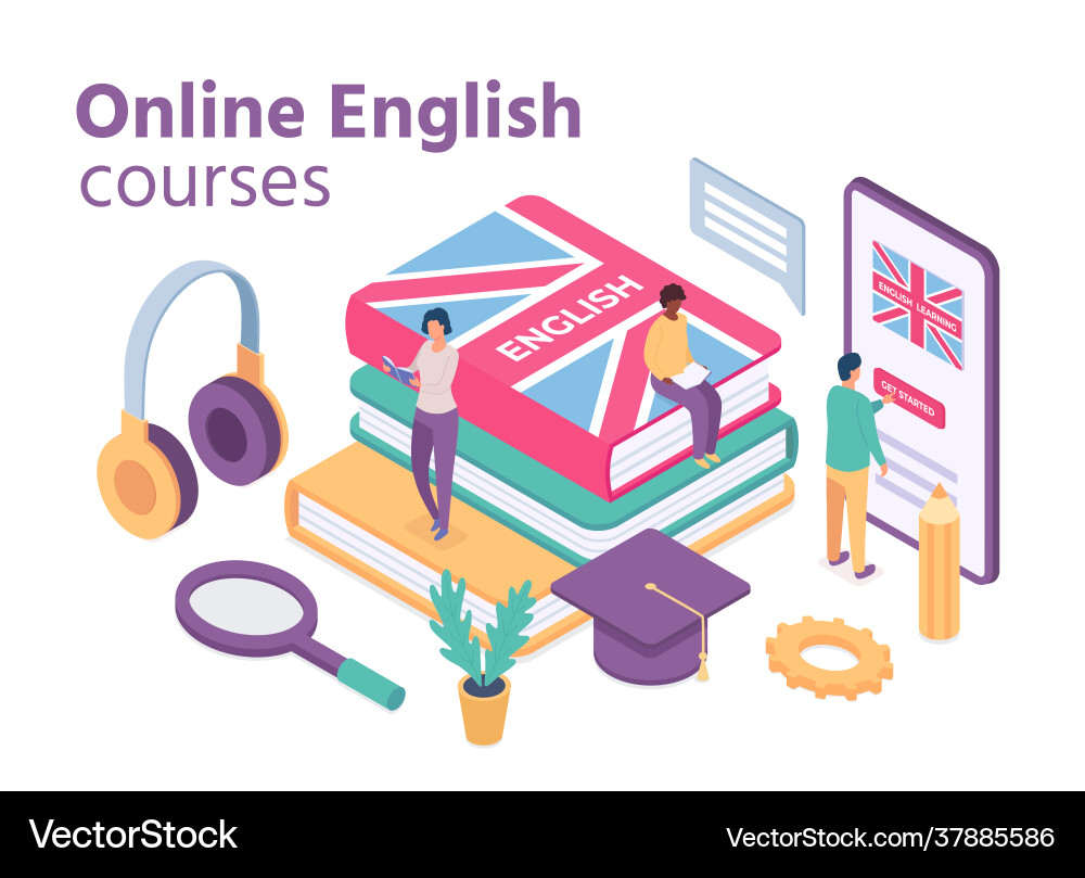 Isometric english courses online foreign language Vector Image