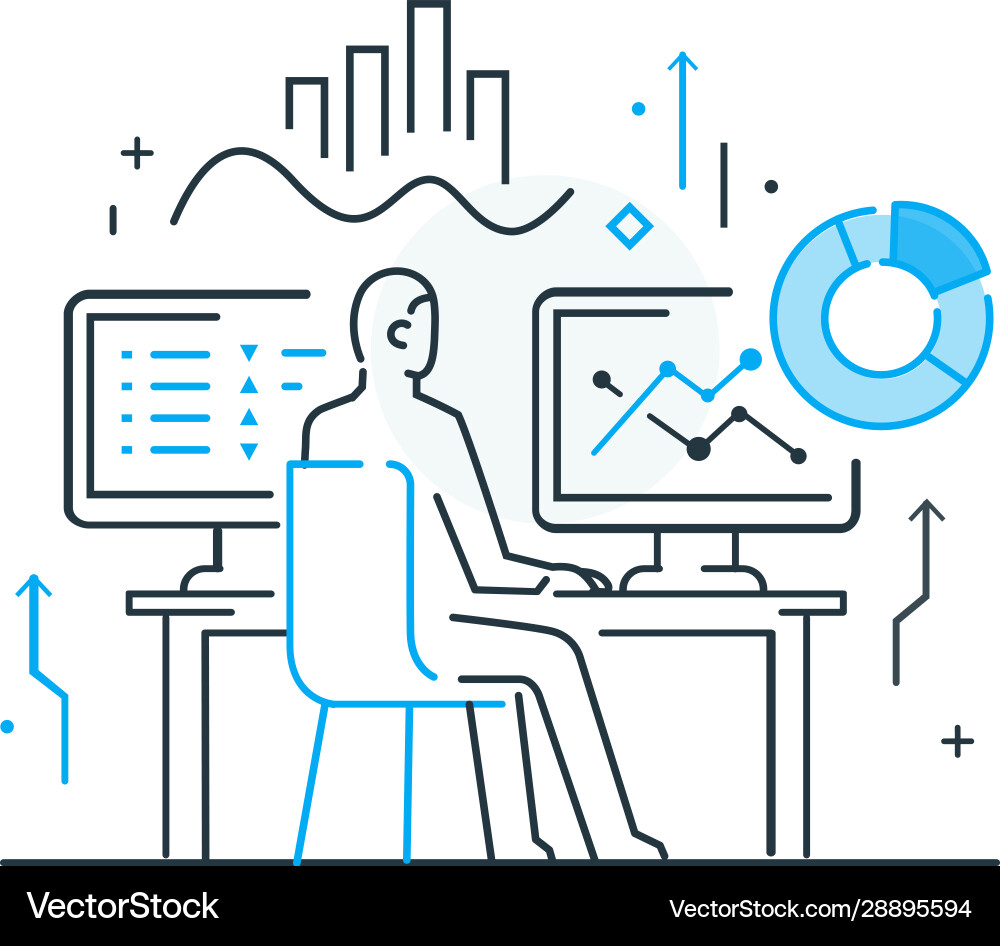Businessman at workplace interface monitor Vector Image