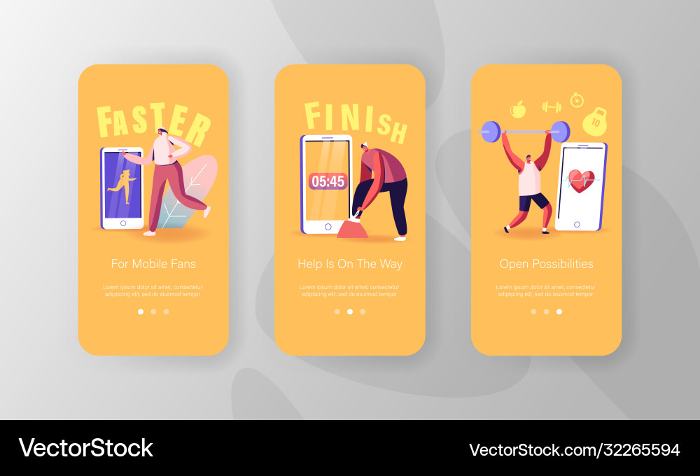 Sports app mobile page onboard screen template Vector Image