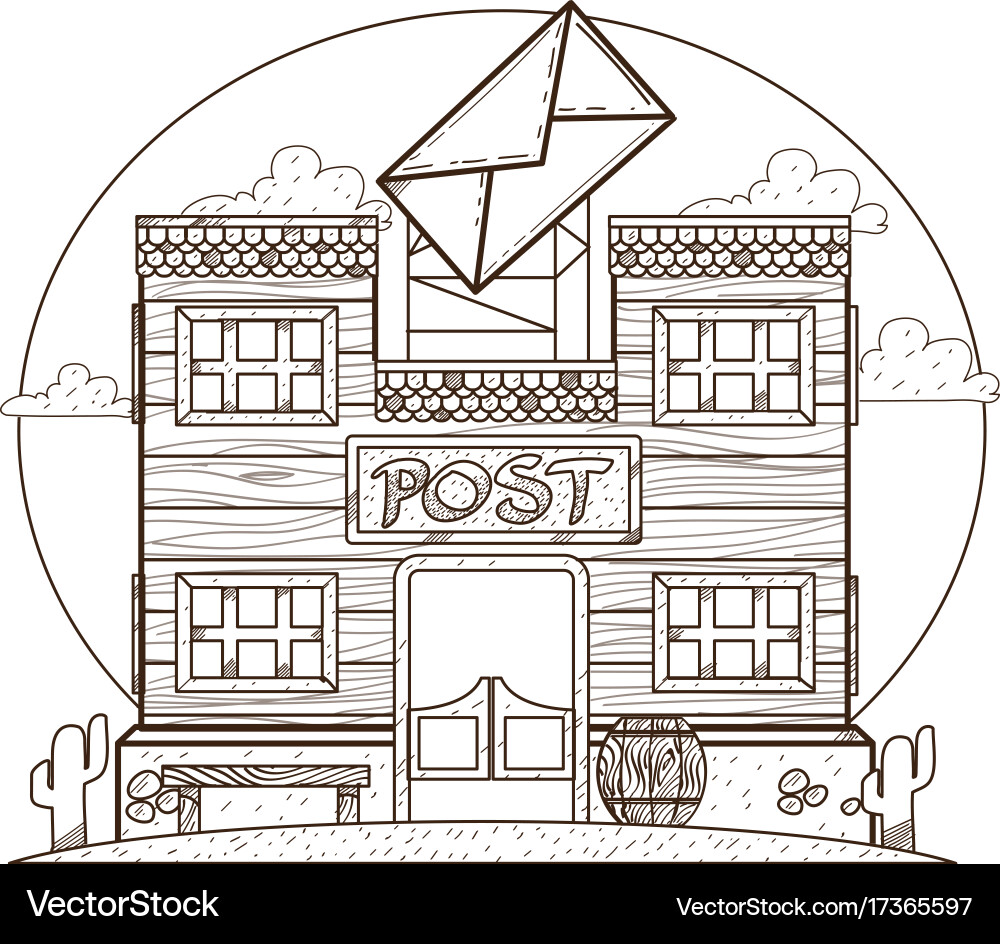 Wild west post office outline drawing for coloring