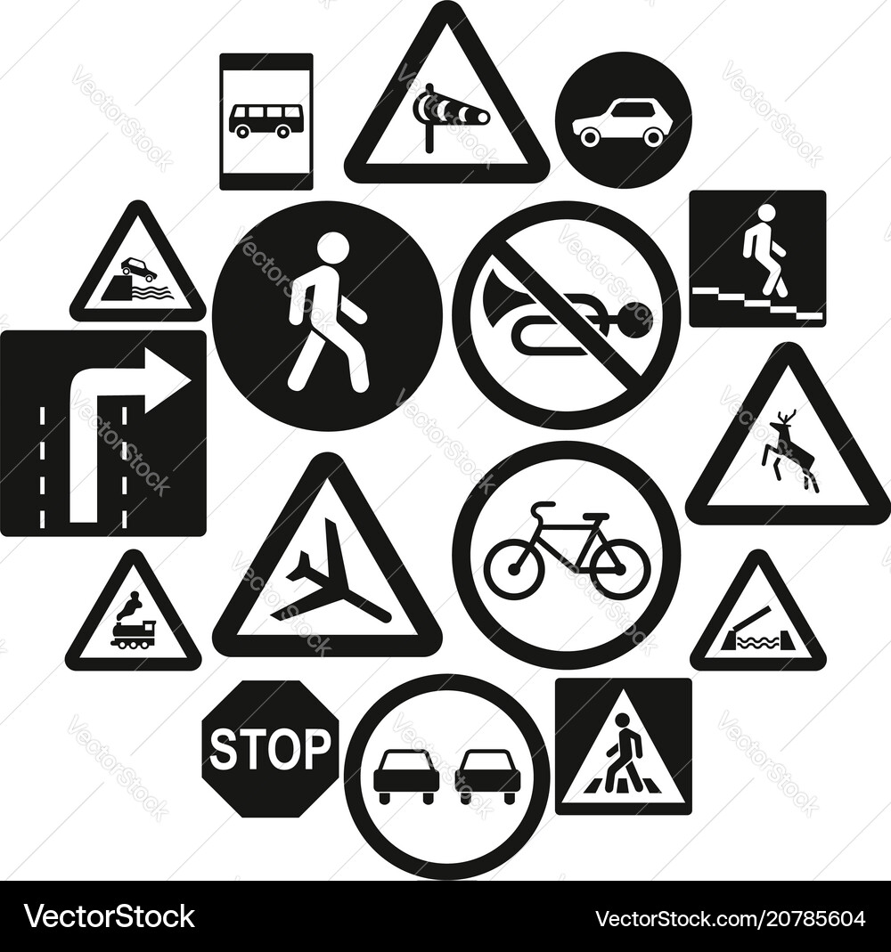 Road sign set icons simple style Royalty Free Vector Image