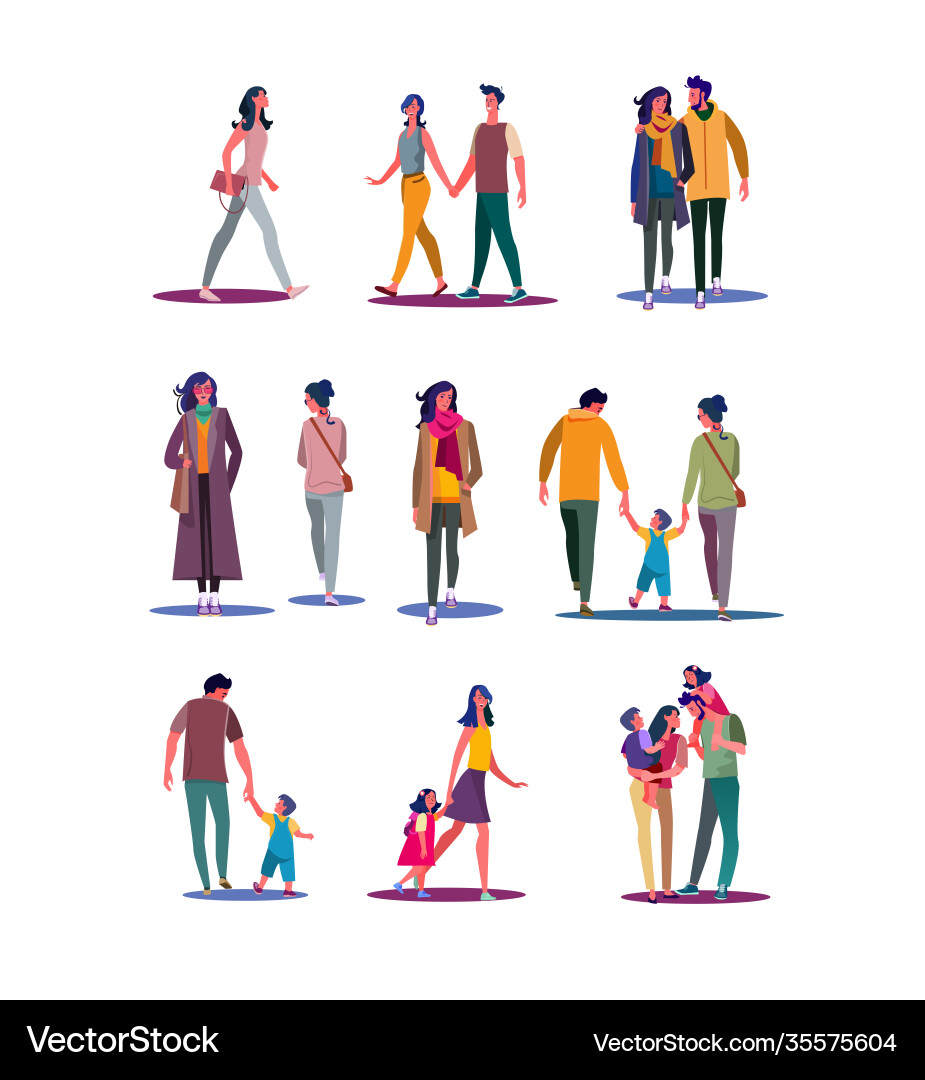 Walking people set Royalty Free Vector Image - VectorStock