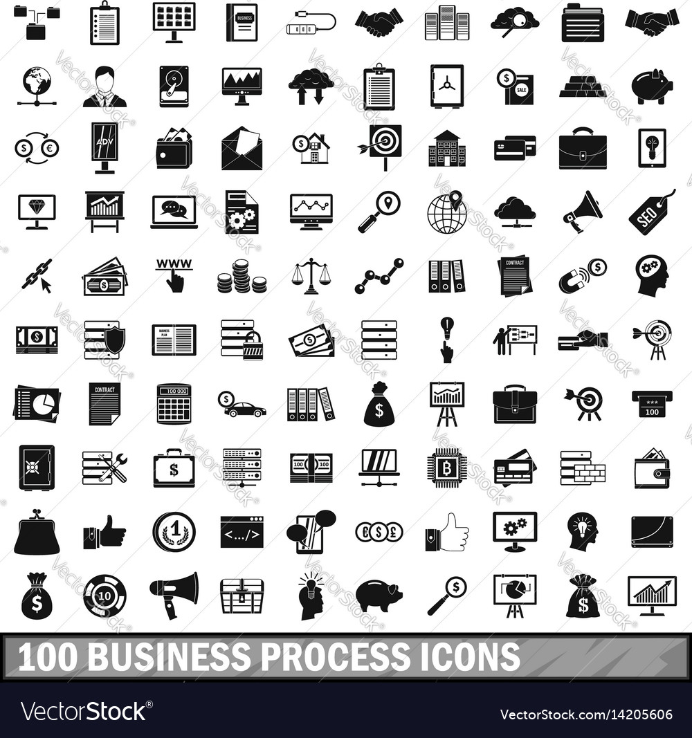 100 business process icons set simple style Vector Image