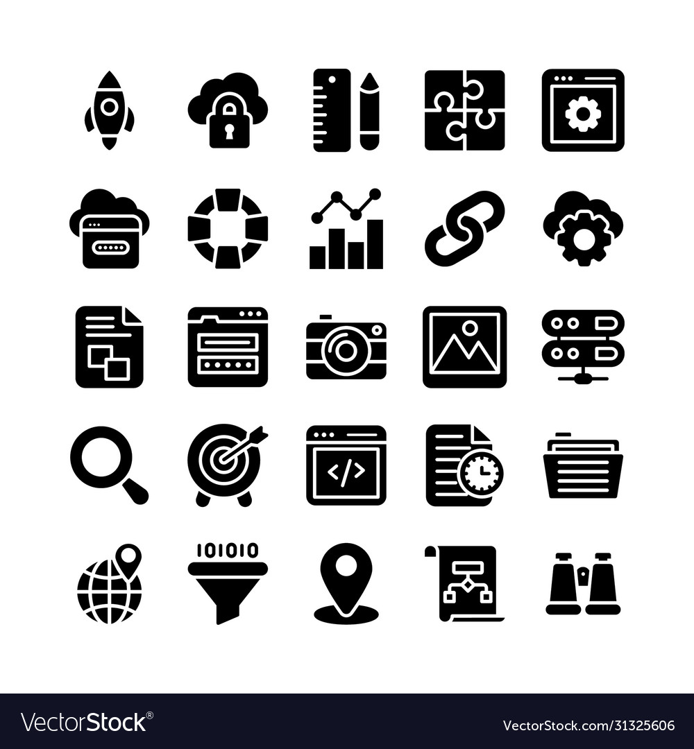 Web development glyph icons pack Royalty Free Vector Image Web development glyph icons pack Royalty Free Vector Image