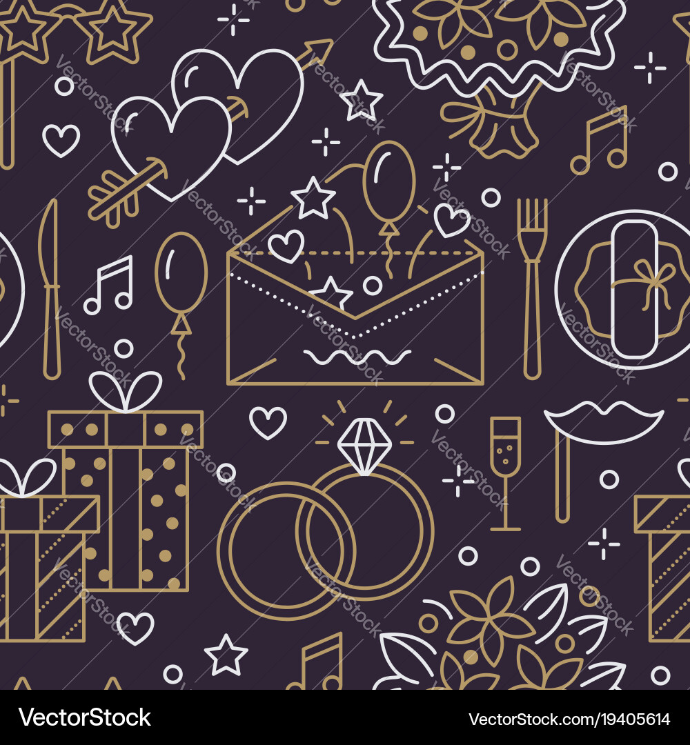 Wedding party seamless pattern flat line Vector Image