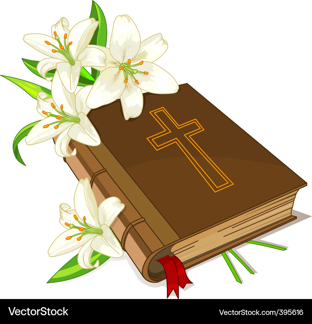 Bible and lily flowers Royalty Free Vector Image