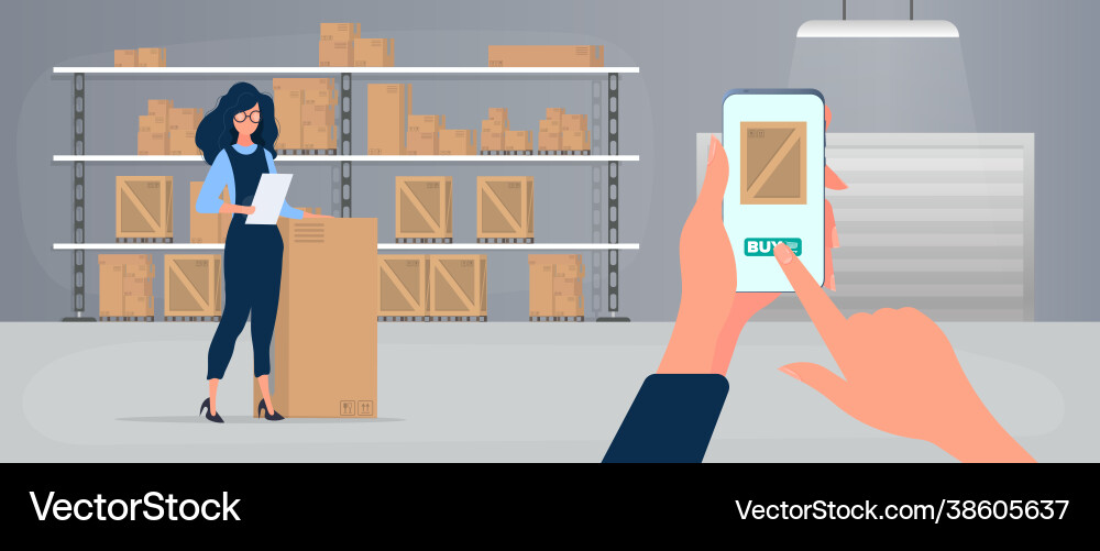 Ordering a package via phone online Royalty Free Vector