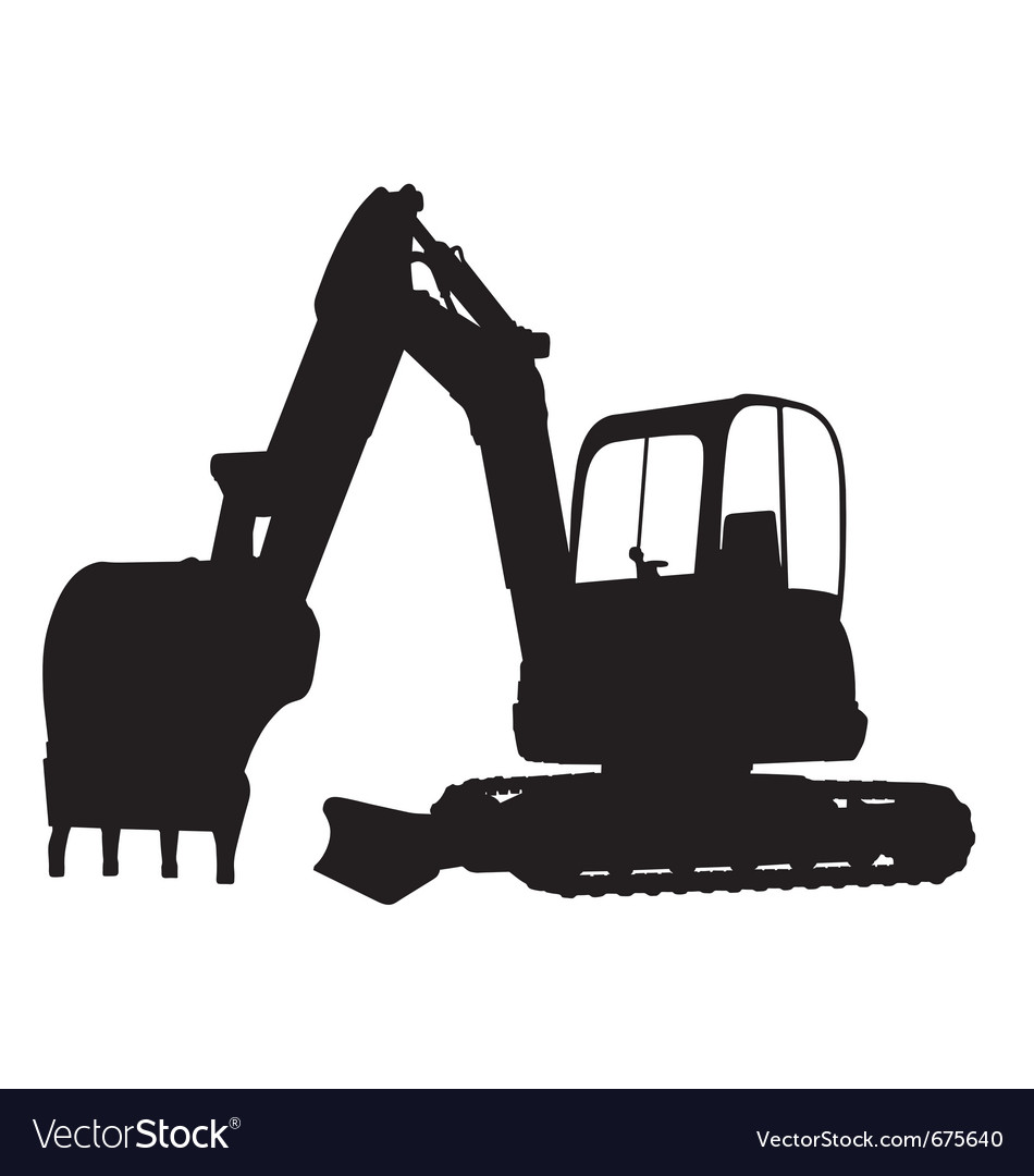 Compact excavator silhouette Royalty Free Vector Image - VectorStock