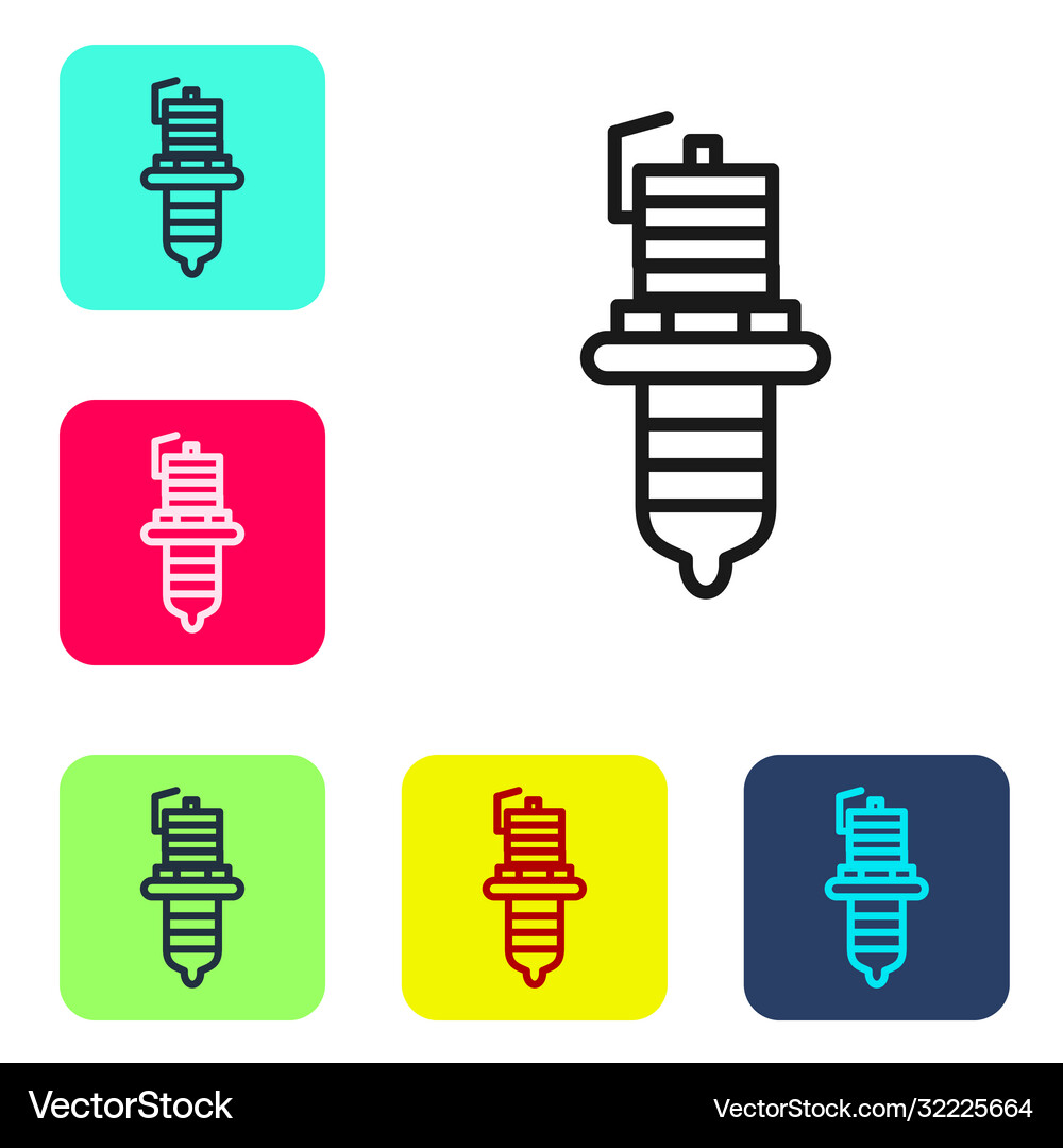 Black line car spark plug icon isolated on white Vector Image
