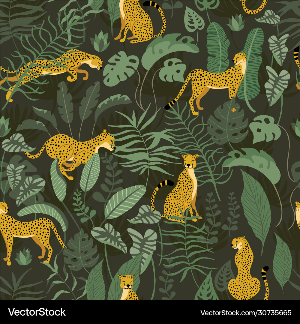 Seamless pattern with cheetahs in wild jungle Vector Image