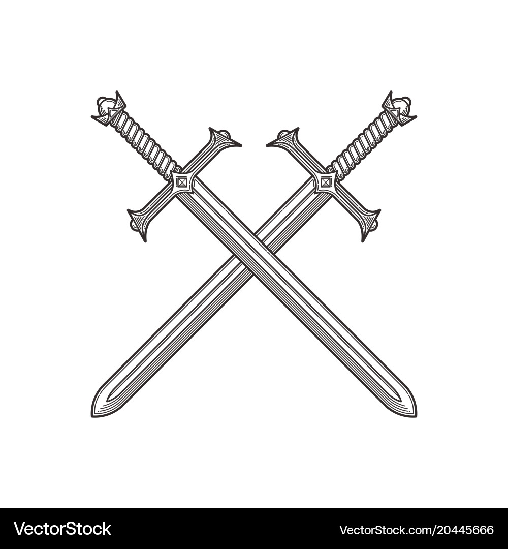 Two crossed ancient swords Royalty Free Vector Image