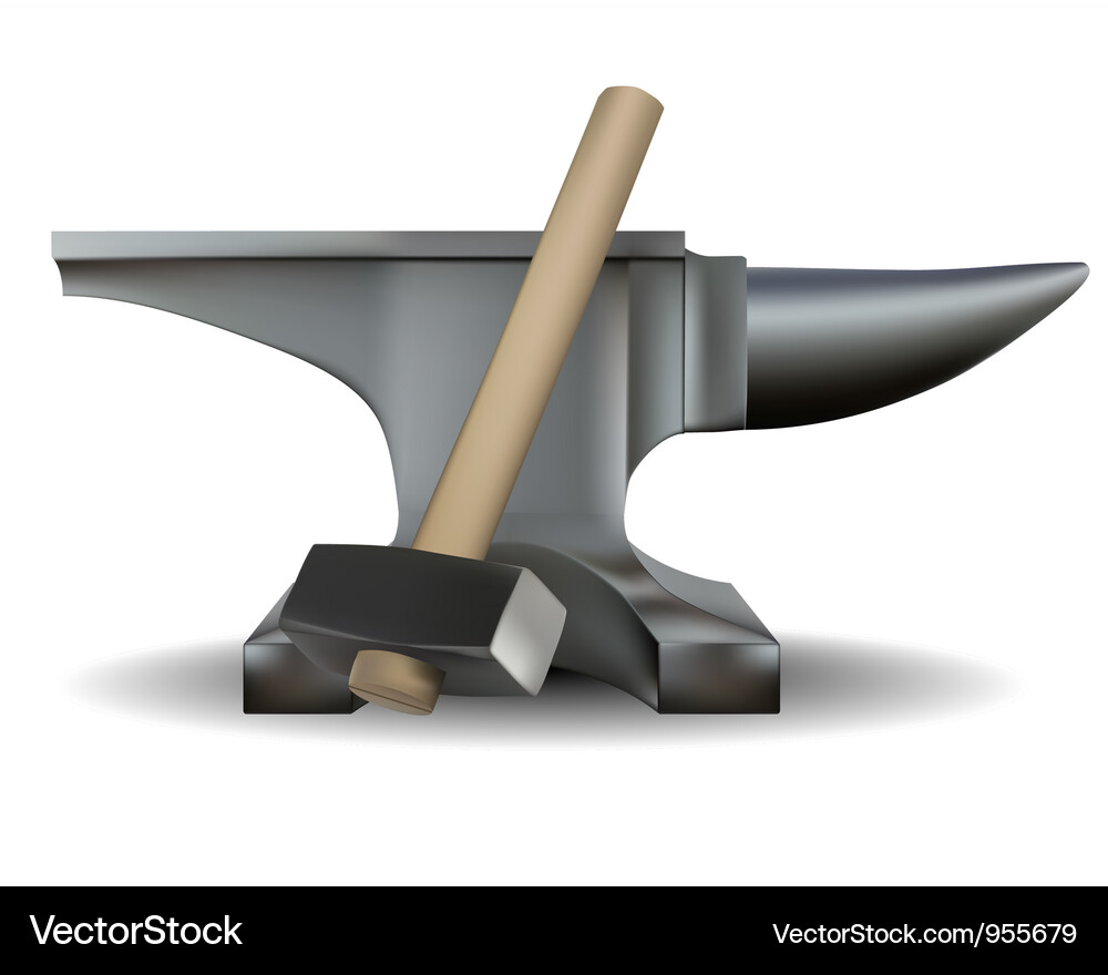 Blacksmiths anvil and hammer Royalty Free Vector Image