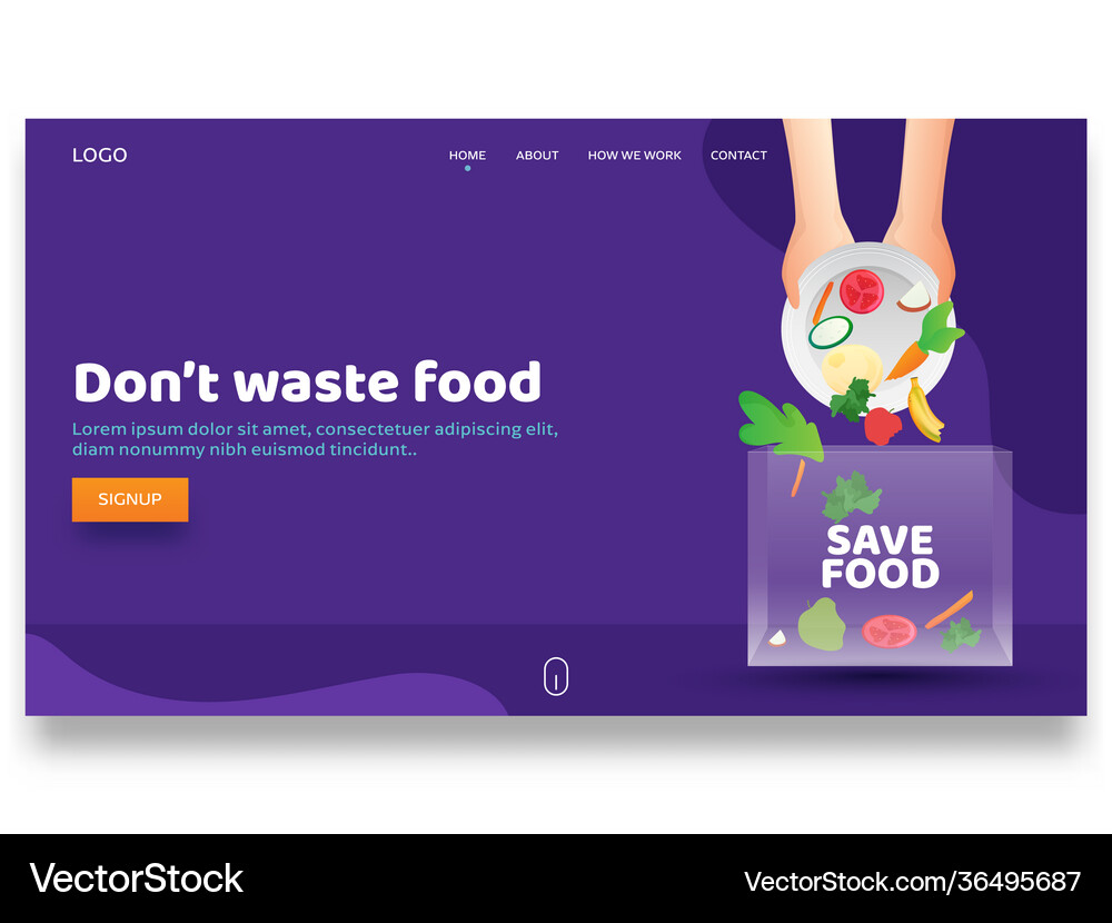 Dont waste food based landing page design Vector Image