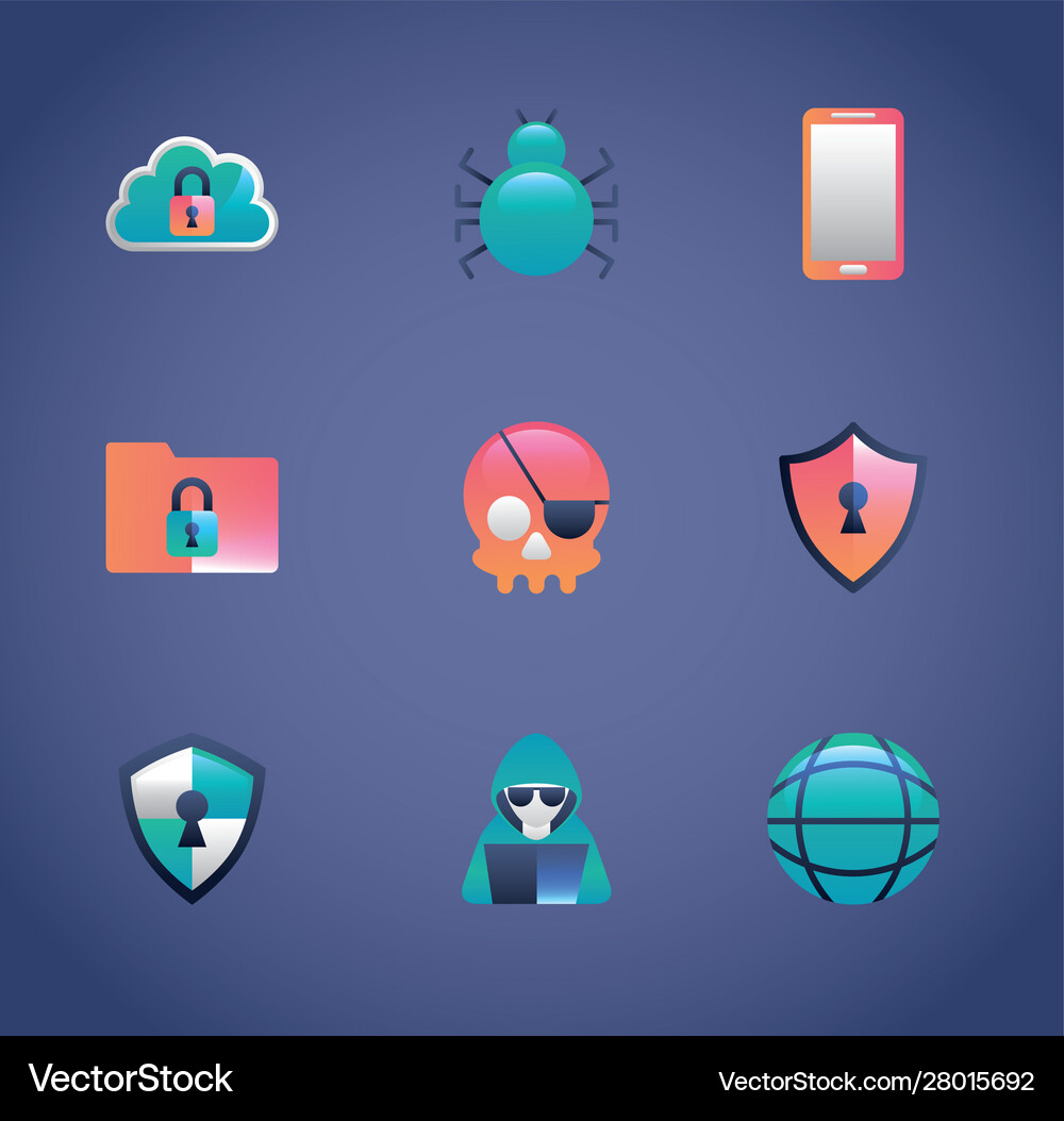Bundle cyber security set icons Royalty Free Vector Image