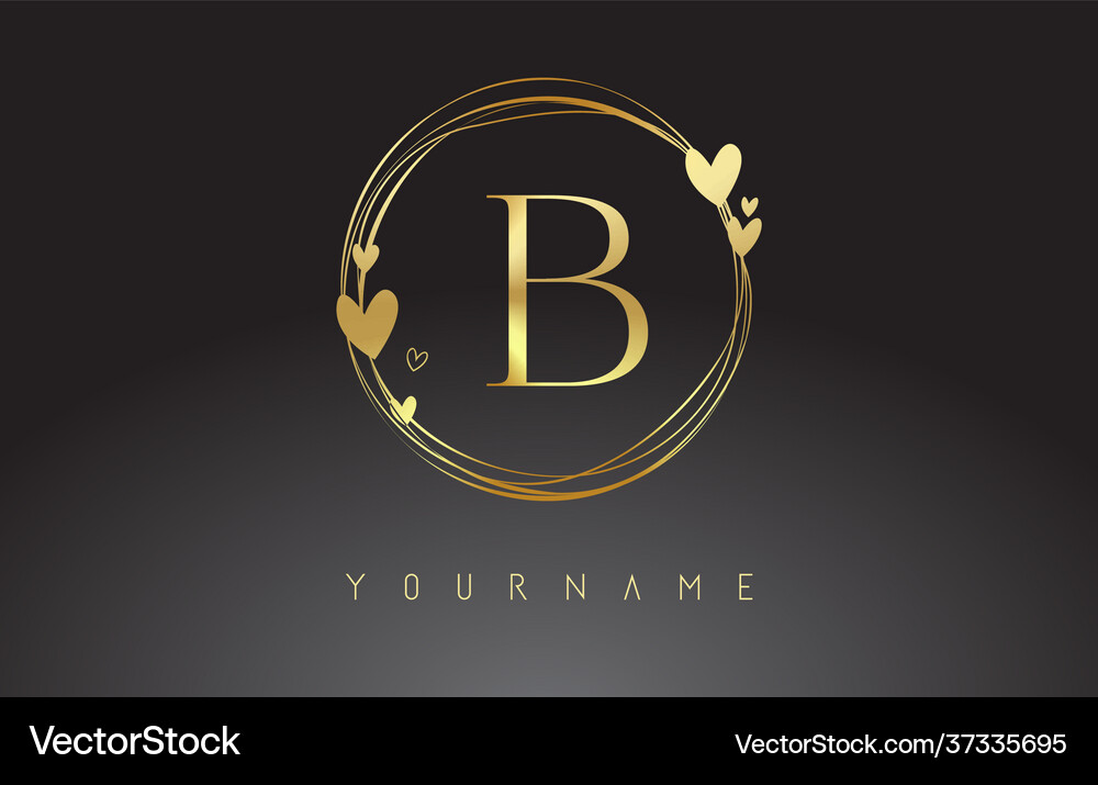 Letter b logo with golden circle frames Royalty Free Vector