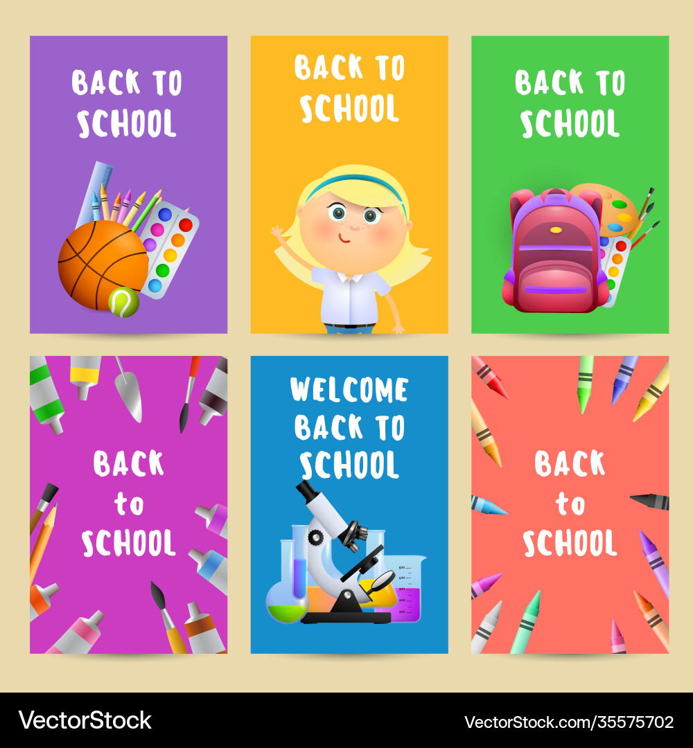Back to school flyers with backpack student girl Vector Image