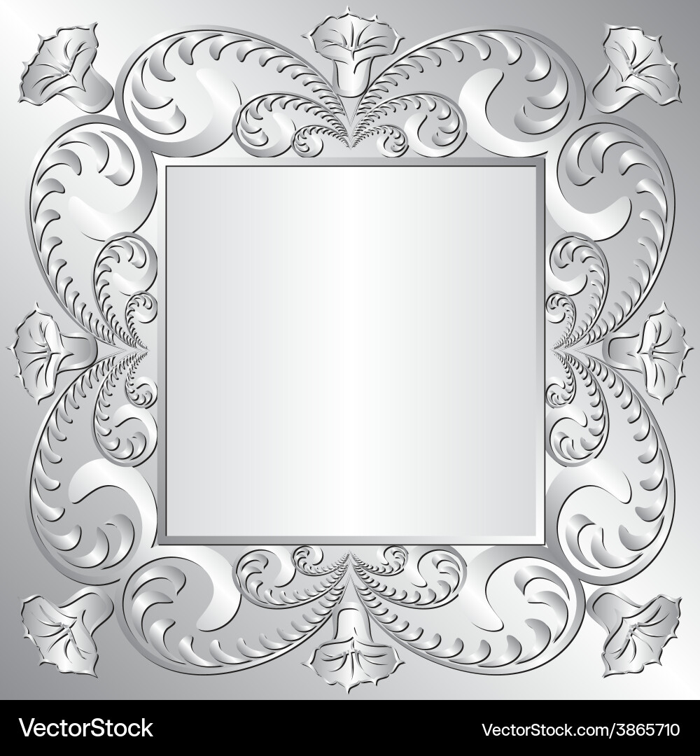 Silver background with floral border Royalty Free Vector