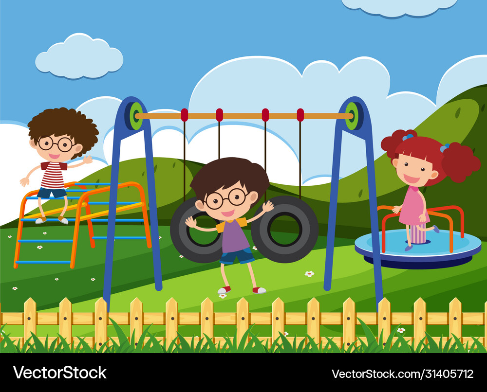 Scene with children playing in park Royalty Free Vector
