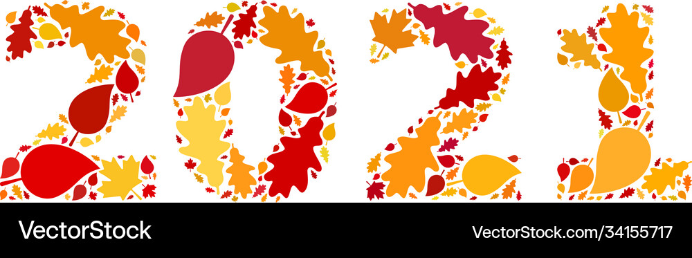 2021 year digits autumn collage icon with fall Vector Image