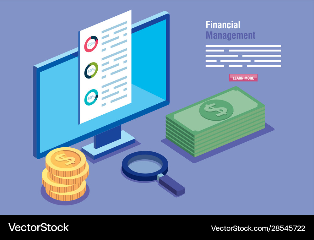 Financial management with computer and icons Vector Image