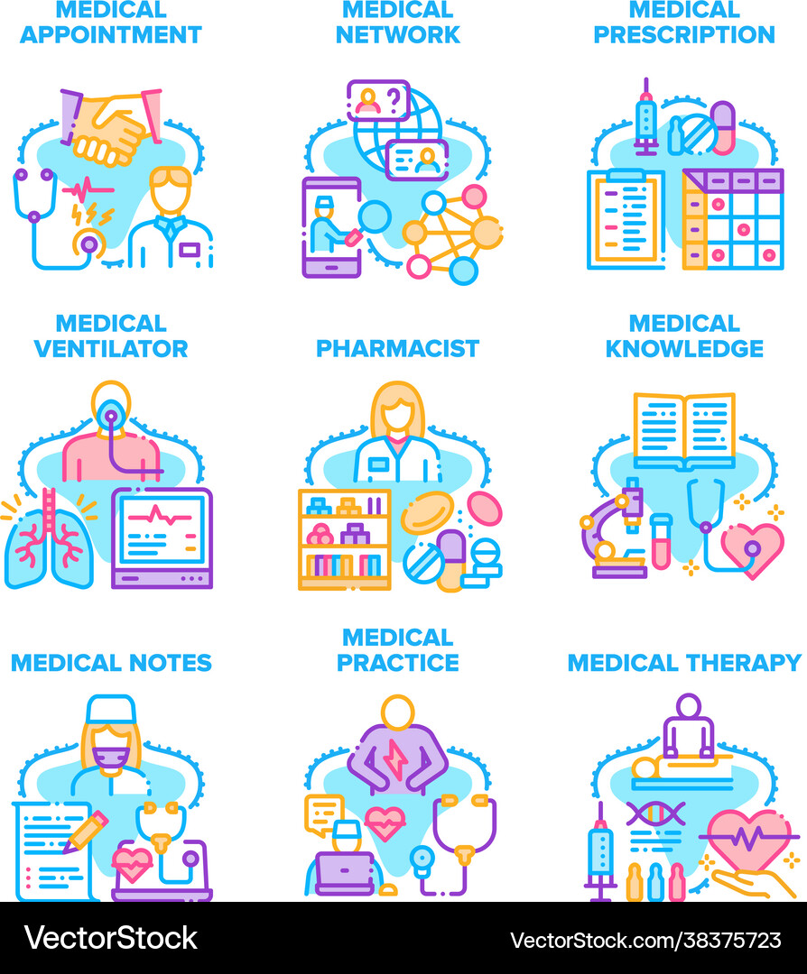Medical practice set icons Royalty Free Vector Image