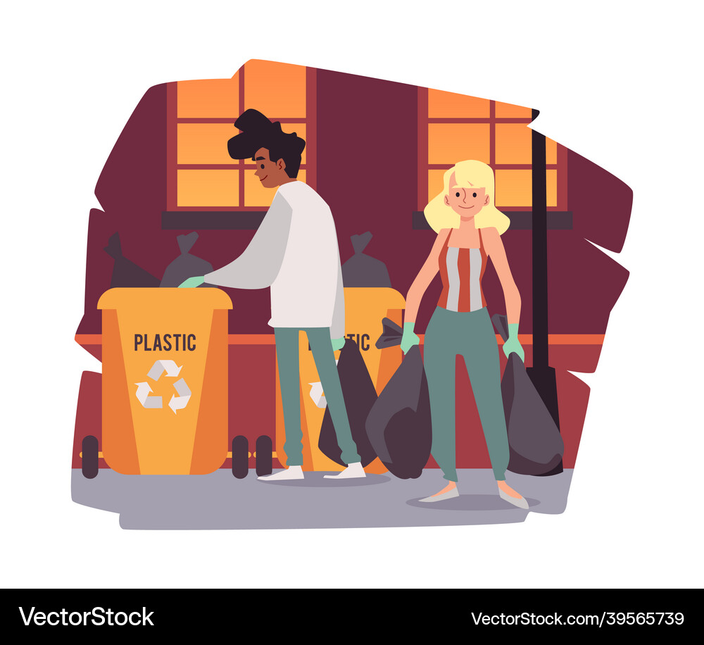Waste sorting and recycling banner with volunteers