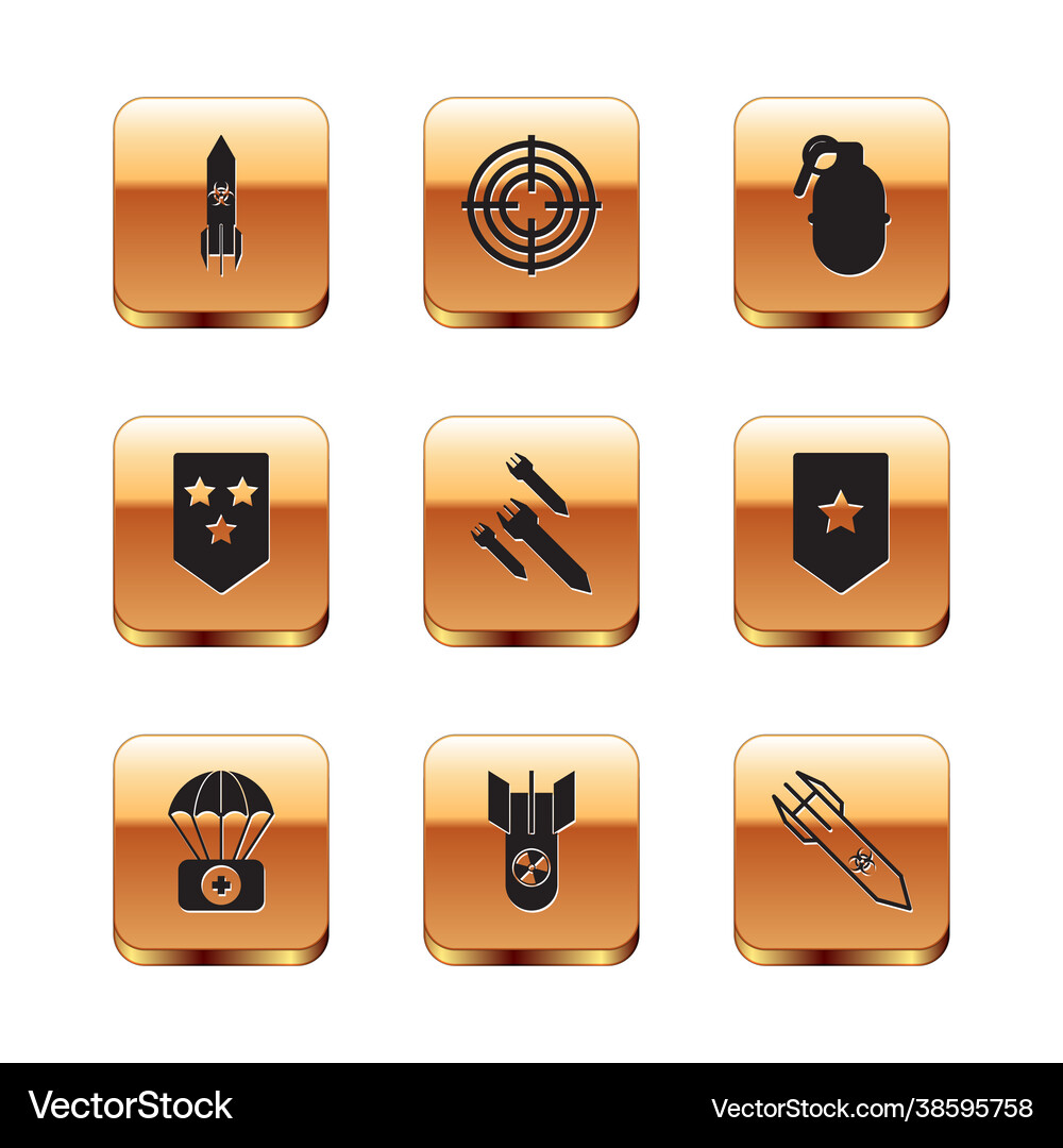 Set biohazard rocket parachute with first aid kit Vector Image