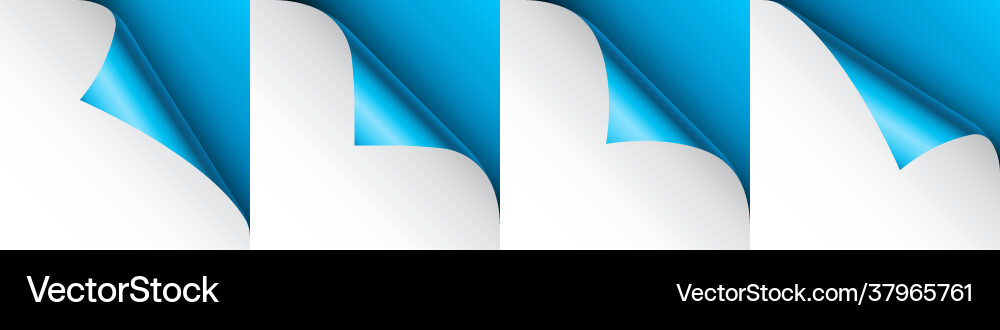 Set blue paper curls curled page corner Royalty Free Vector