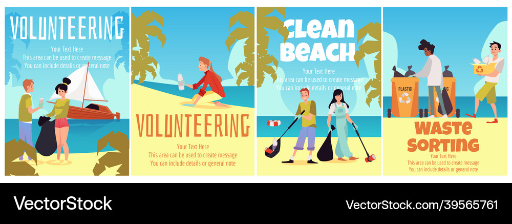 Volunteering cleaning up and waste sorting banners
