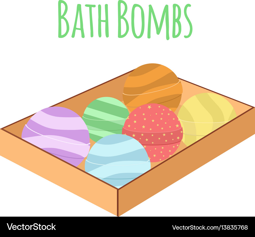 Box with bath bombs cartoon flat set nature Vector Image