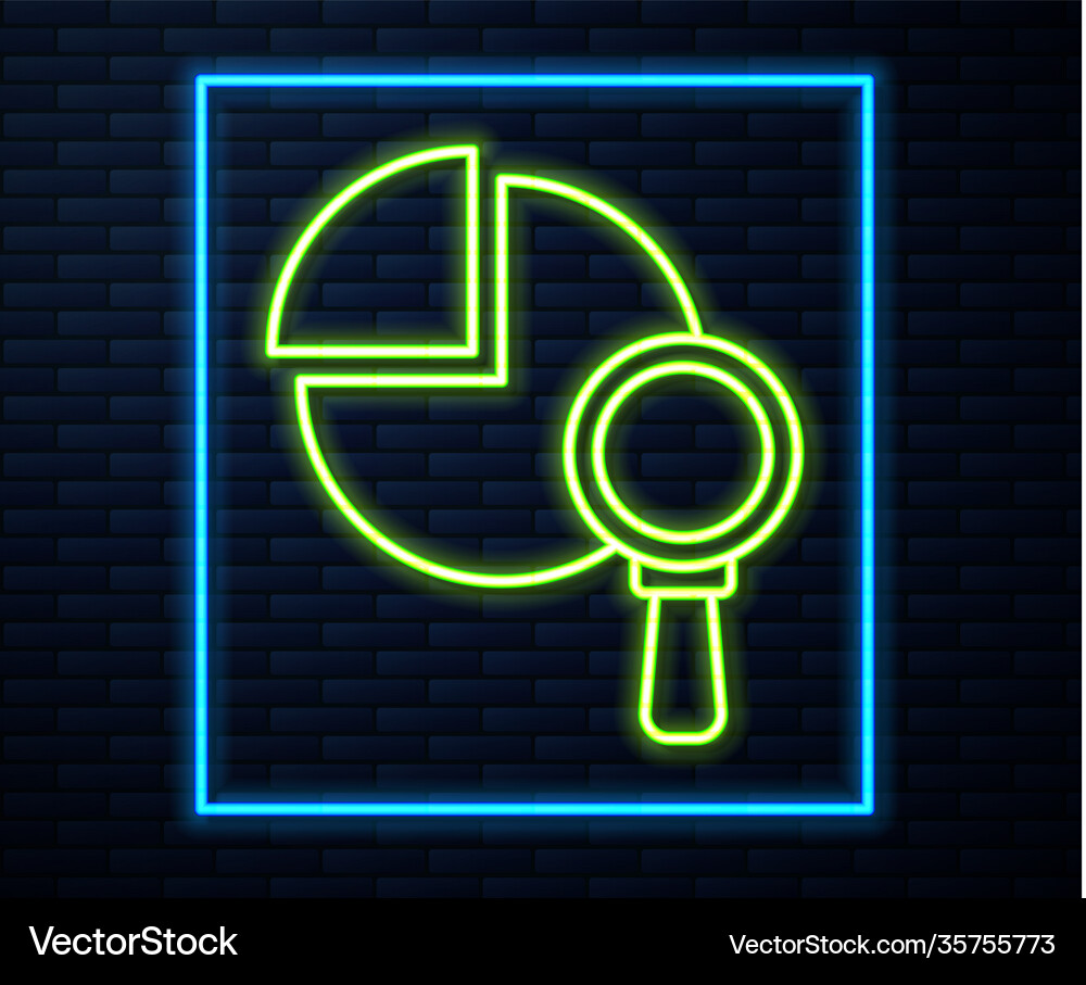 Glowing neon line magnifying glass and data Vector Image