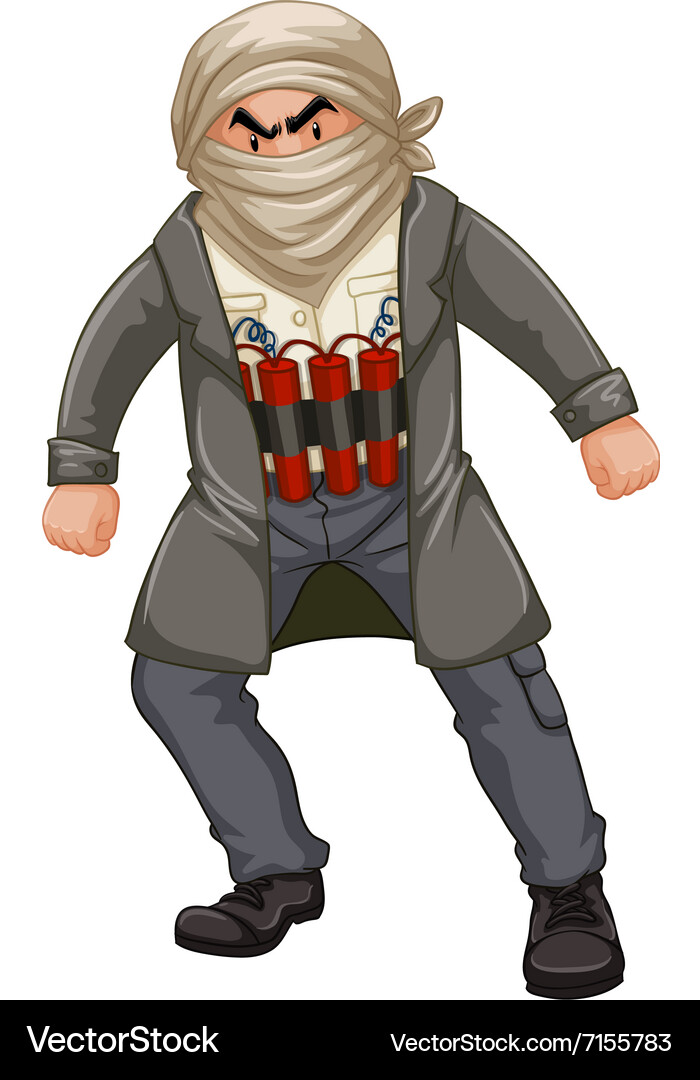 Terrorist man wrapped himself with bomb Royalty Free Vector
